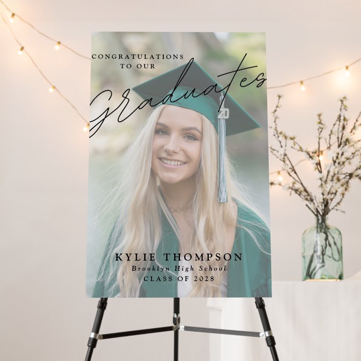Modern Script Photo Group Graduation Welcome Foam Board | Zazzle