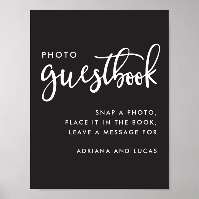 Modern Script Photo Guestbook Wedding Poster | Zazzle