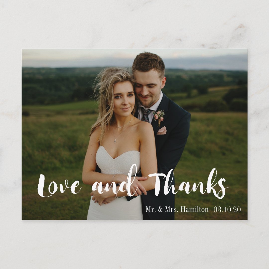 Modern Script Photo Love and Thanks Postcard | Zazzle