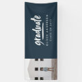 Modern script photo navy blue graduation banner | Zazzle
