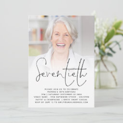 Modern Script Photo Overlay 70th Birthday Party Invitation | Zazzle