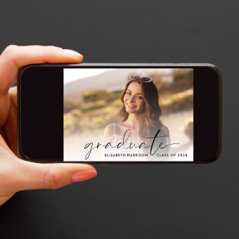 Modern Script Photo Overlay Graduation Announcement | Zazzle