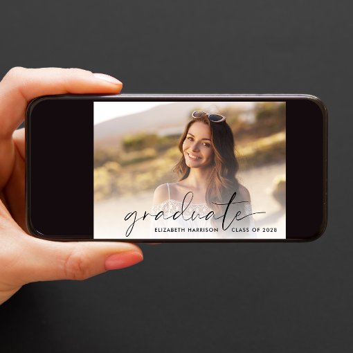Modern Script Photo Overlay Graduation Announcement | Zazzle