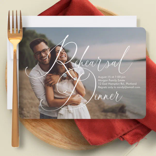 Modern Script Photo Overlay Rehearsal Dinner Invitation | Zazzle