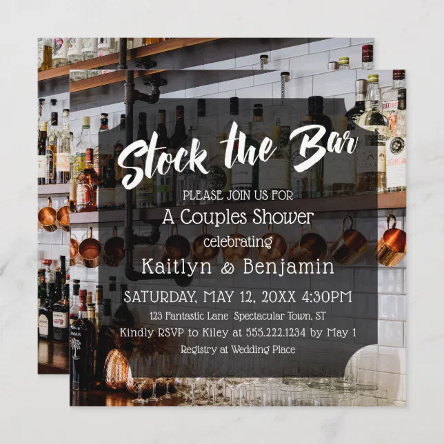 Modern Script Photo Stock the Bar Couples Shower 2 Invitation | Zazzle