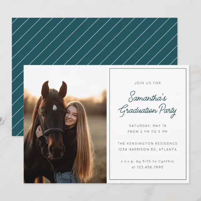 Modern Script Photo Teal Graduation Party Invitation | Zazzle