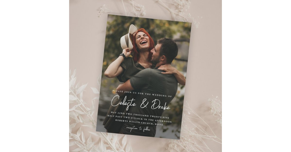 Modern Script Photo Wedding Invitation | Zazzle
