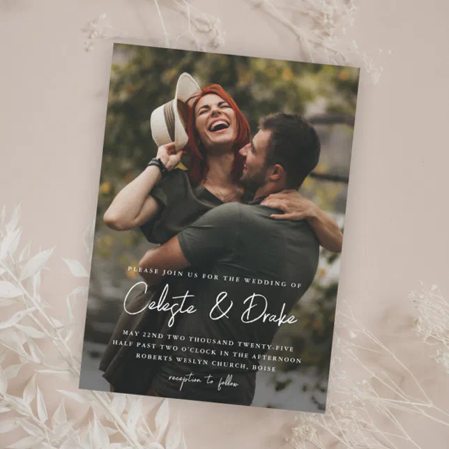 Modern Script Photo Wedding Invitation | Zazzle