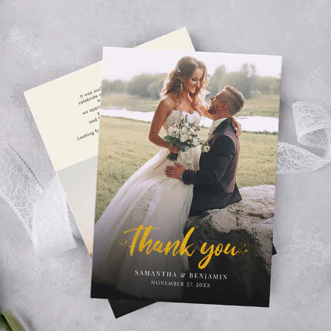 Modern Script Photo Wedding Thank You Business Card | Zazzle