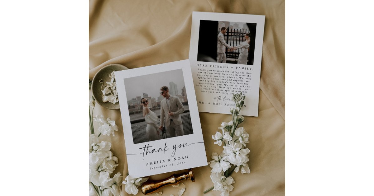 Modern Script Photo Wedding Thank You Card | Zazzle