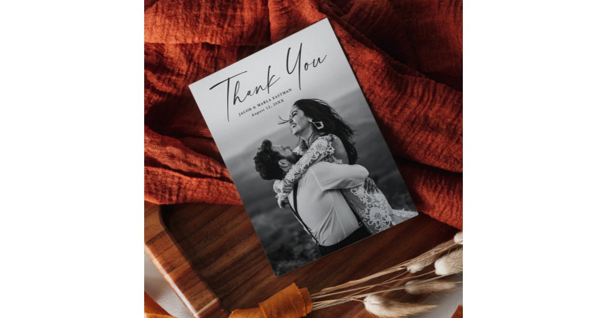 Modern Script Photo Wedding Thank You Card | Zazzle