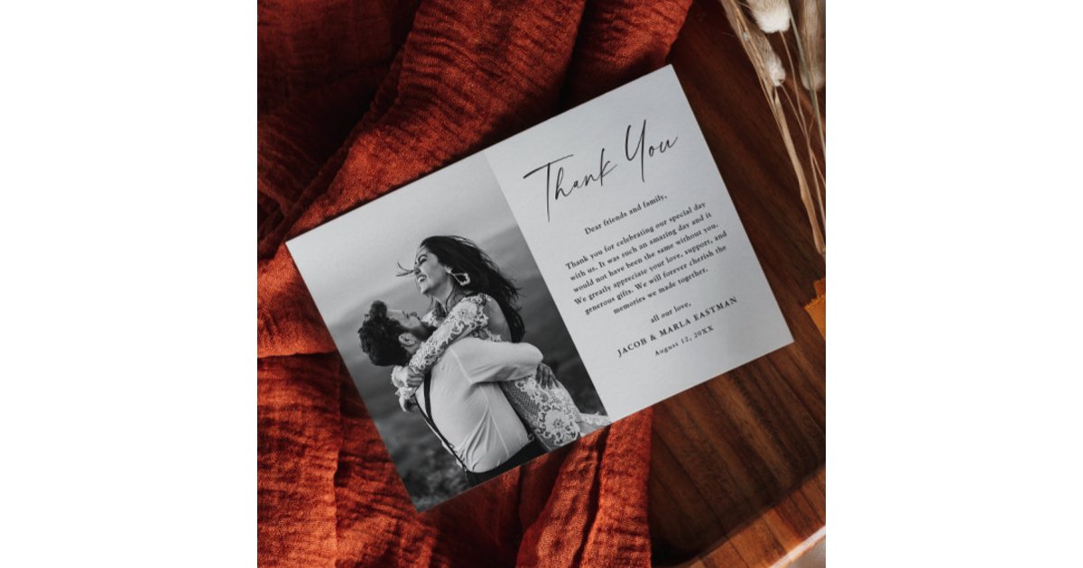 Modern Script Photo Wedding Thank You Postcard | Zazzle