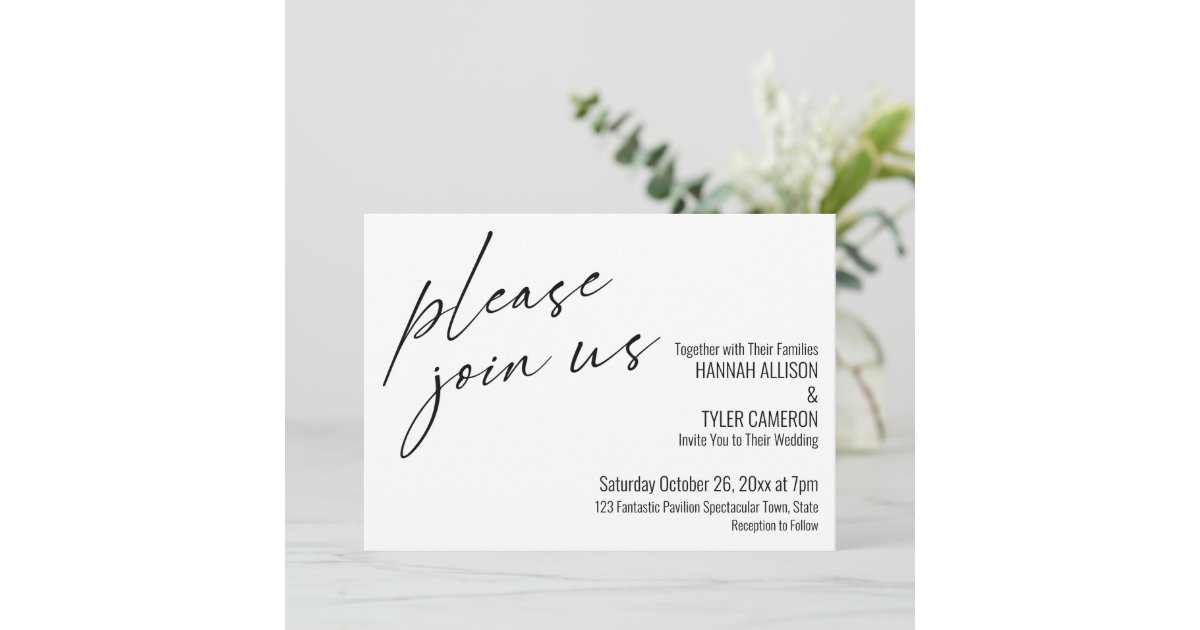 Modern Script Please Join Us Black & White Invitation | Zazzle