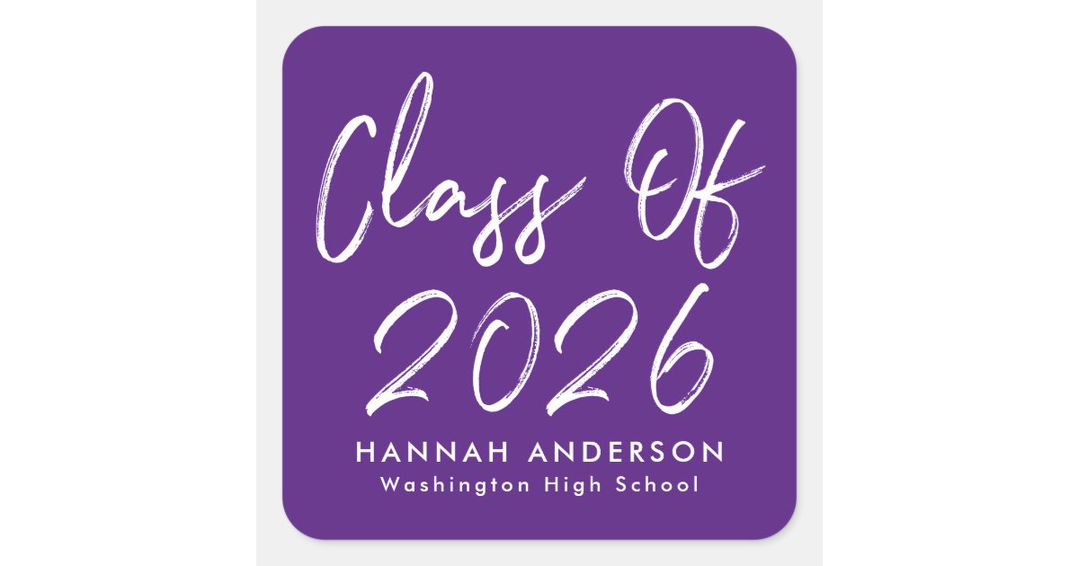 Modern Script Purple Class of 2026 Graduation Square Sticker | Zazzle