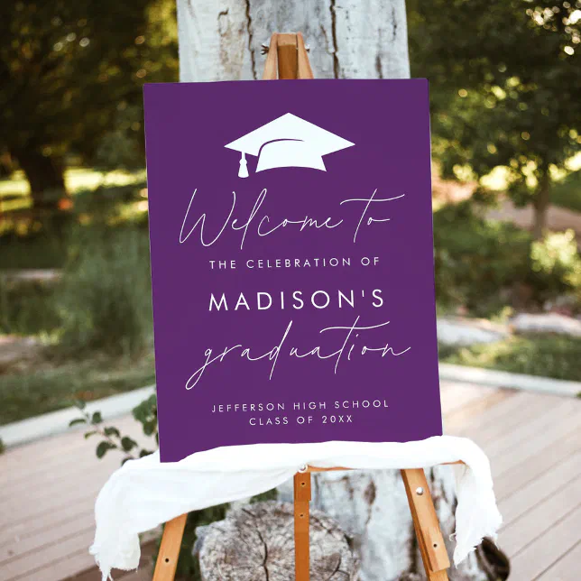 Modern Script Purple Graduation Party Welcome Sign | Zazzle