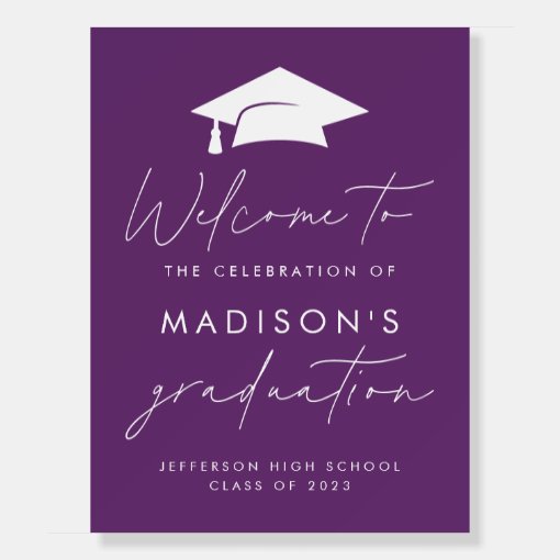 Modern Script Purple Graduation Party Welcome Sign | Zazzle