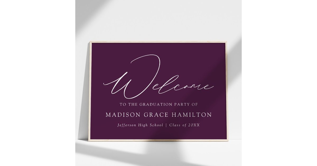 Modern Script Purple Welcome Graduation Party Poster | Zazzle