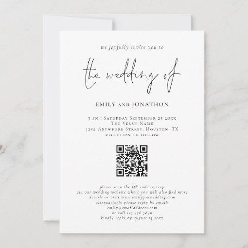 Modern Script QR Code Any Color Wedding Invitation | Zazzle