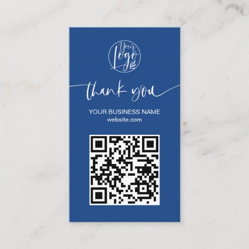 Modern script QR code blue order thank you Business Card | Zazzle