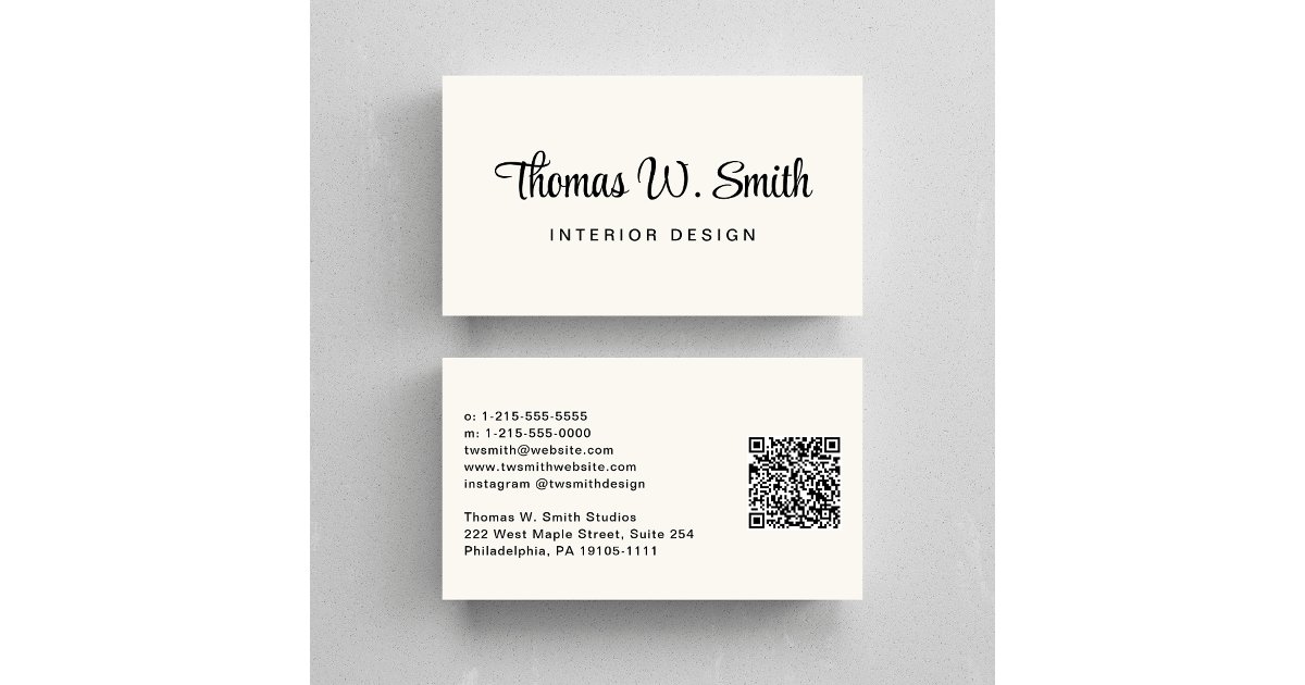 Modern Script QR Code Cream Business Card | Zazzle