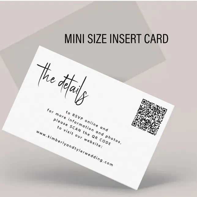 Modern script QR CODE modern RSVP details wedding Enclosure Card | Zazzle