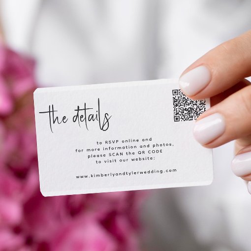 Modern script QR CODE modern RSVP details wedding Enclosure Card | Zazzle