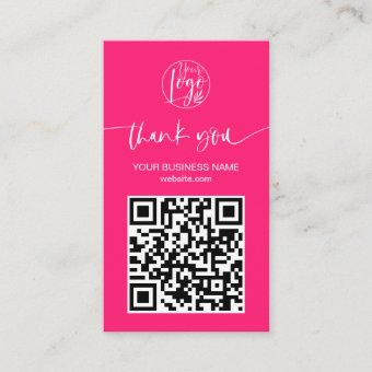 Modern script QR code neon pink order thank you Business Card | Zazzle