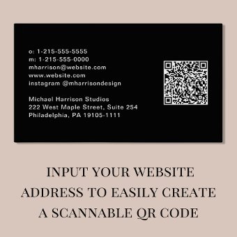 Modern Script QR Code Professional Black Business Card | Zazzle