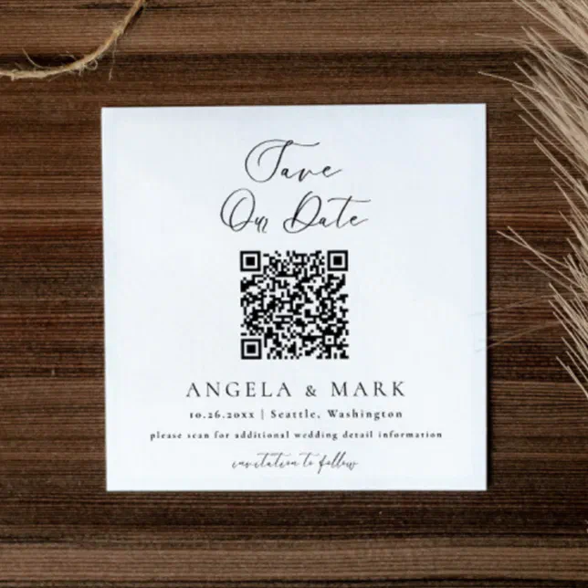 Modern Script QR Code Save The Date Enclosure Card | Zazzle