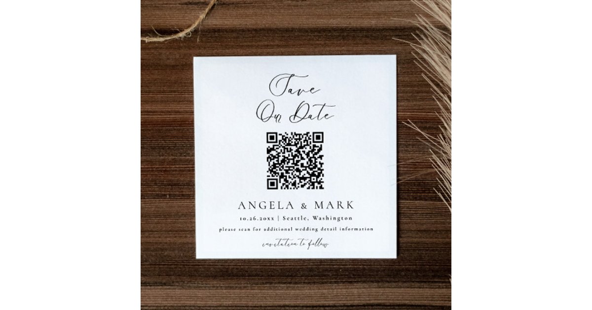 Modern Script QR Code Save The Date Enclosure Card | Zazzle