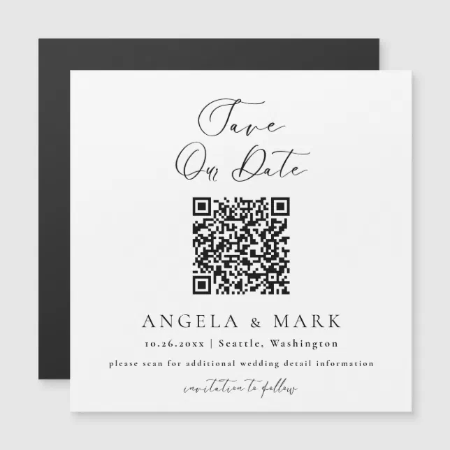 Modern Script QR Code Save The Date Magnet | Zazzle