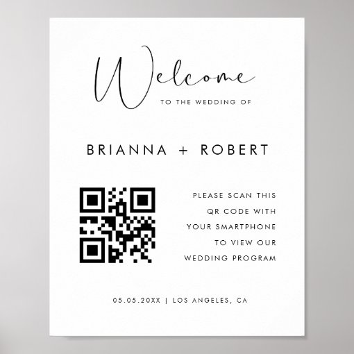 Modern Script QR Code Wedding Program Welcome Sign | Zazzle