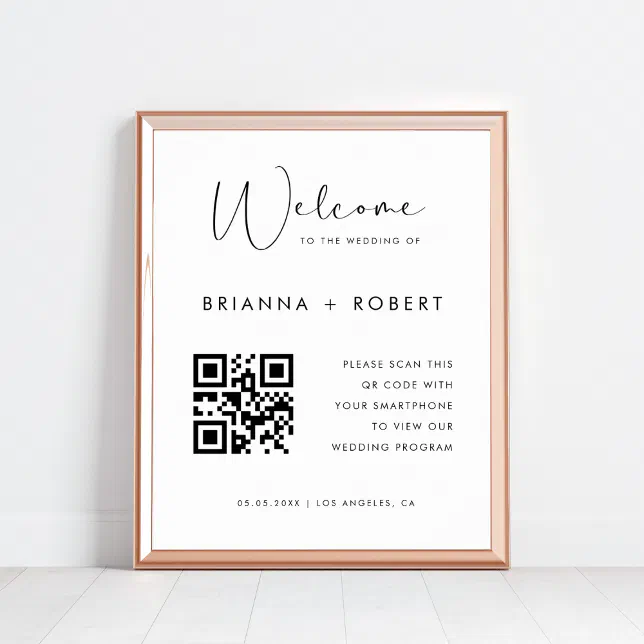Modern Script QR Code Wedding Program Welcome Sign | Zazzle