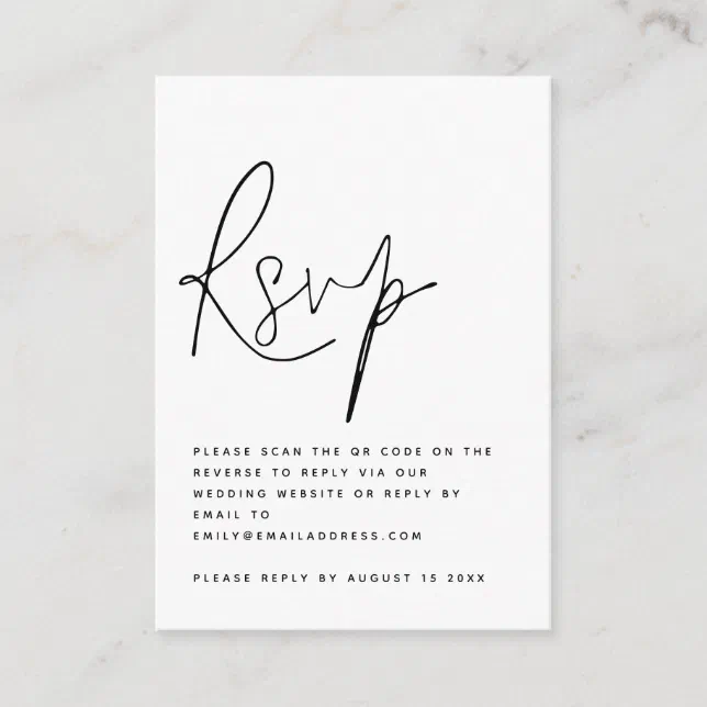 Modern Script QR Code Wedding RSVP Enclosure Card | Zazzle