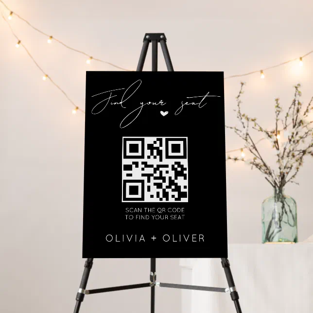 Modern script QR code wedding seating chart sign | Zazzle