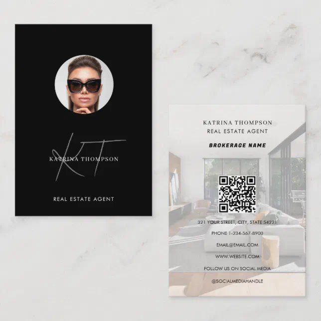 Modern Script Real Estate Photo Realtor QR Code Business Card | Zazzle