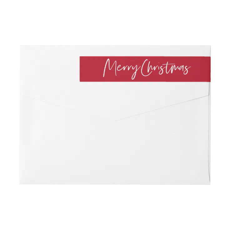 Modern Script Red Christmas Card Return Address Wrap Around Label | Zazzle