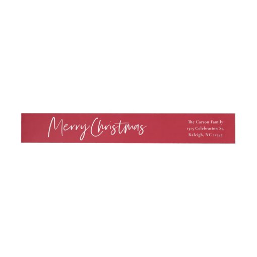 Modern Script Red Christmas Card Return Address Wrap Around Label | Zazzle