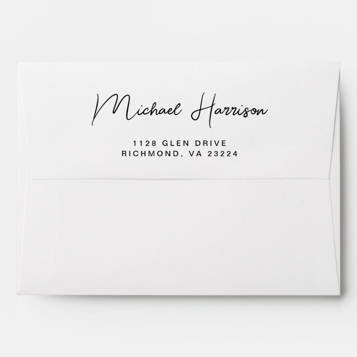 Modern Script Return Address White Envelope | Zazzle