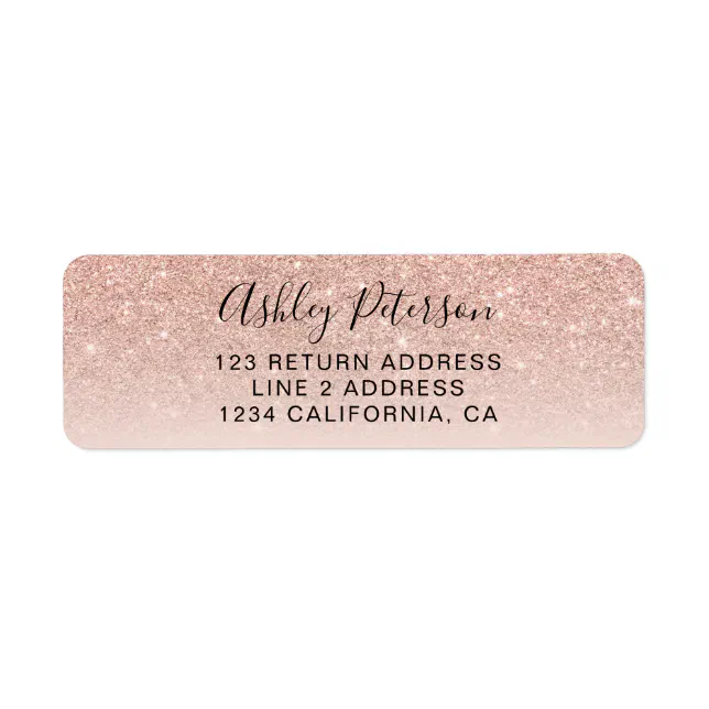 Modern script rose gold glitter ombre blush pink label | Zazzle