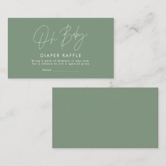 modern script sage green baby shower diaper raffle note card | Zazzle