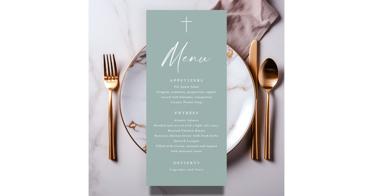 Modern Script Sage Green Baptism Menu | Zazzle