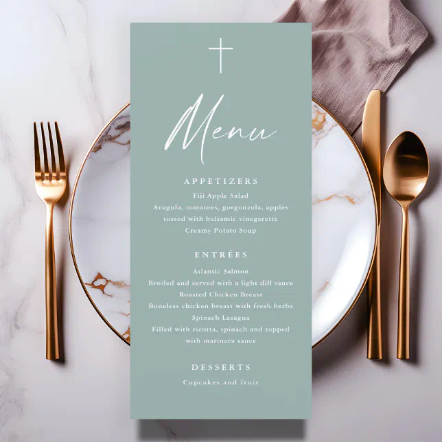 Modern Script Sage Green Baptism Menu | Zazzle
