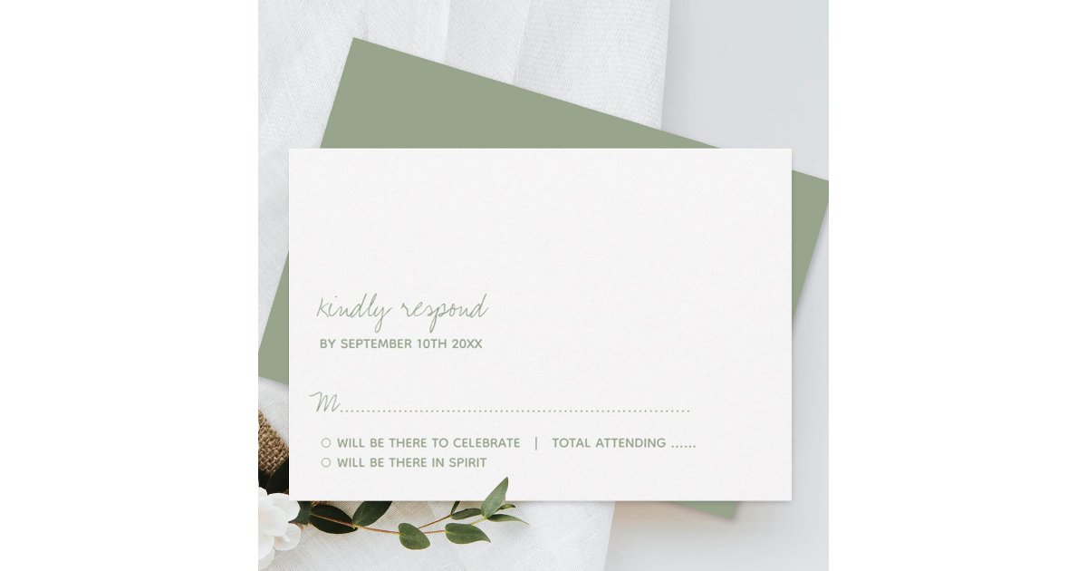 Modern Script Sage Green Minimalistic Wedding RSVP Card | Zazzle
