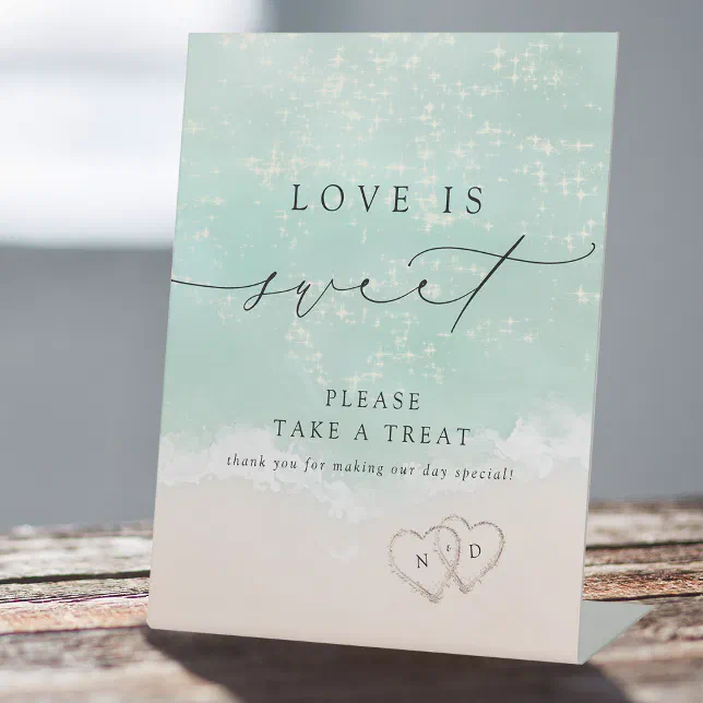 Modern Script Sand Hearts Beach Love Is Sweet Pedestal Sign | Zazzle