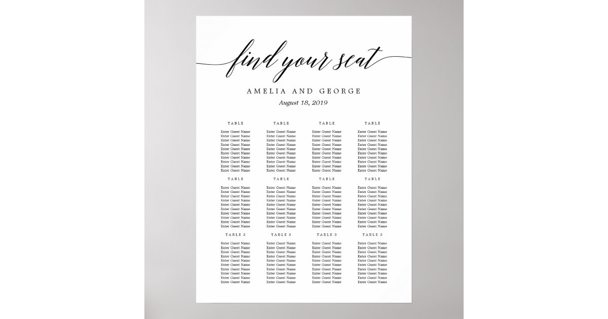 Modern Script Seating Chart Poster | Zazzle