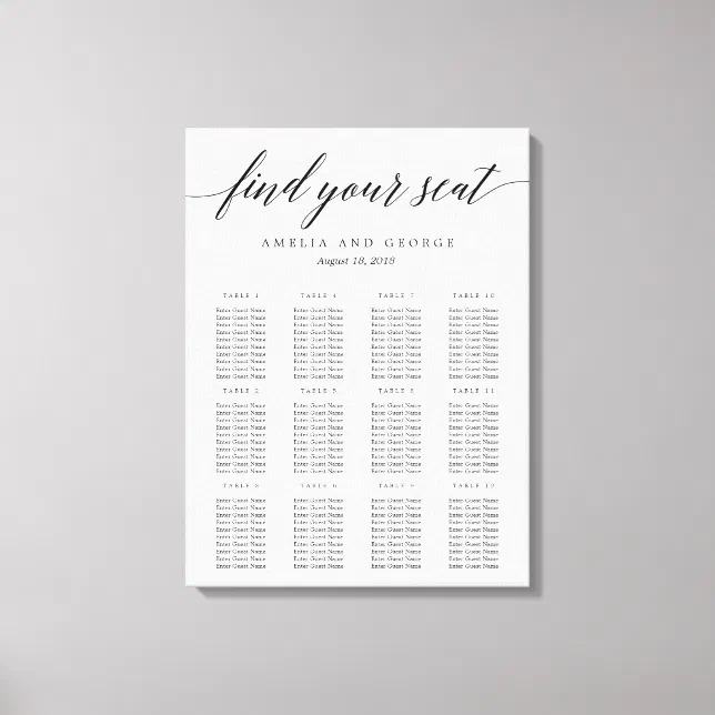 Modern Script Seating Chart Wrapped Canvas | Zazzle