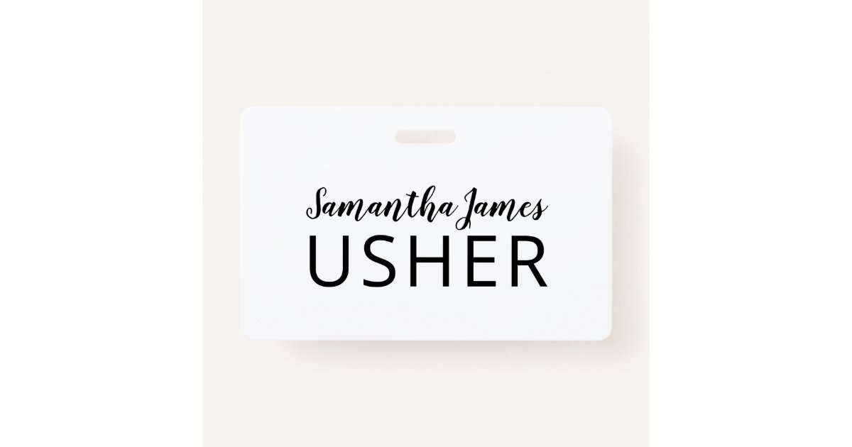 Modern Script Signature Usher Name Badge | Zazzle
