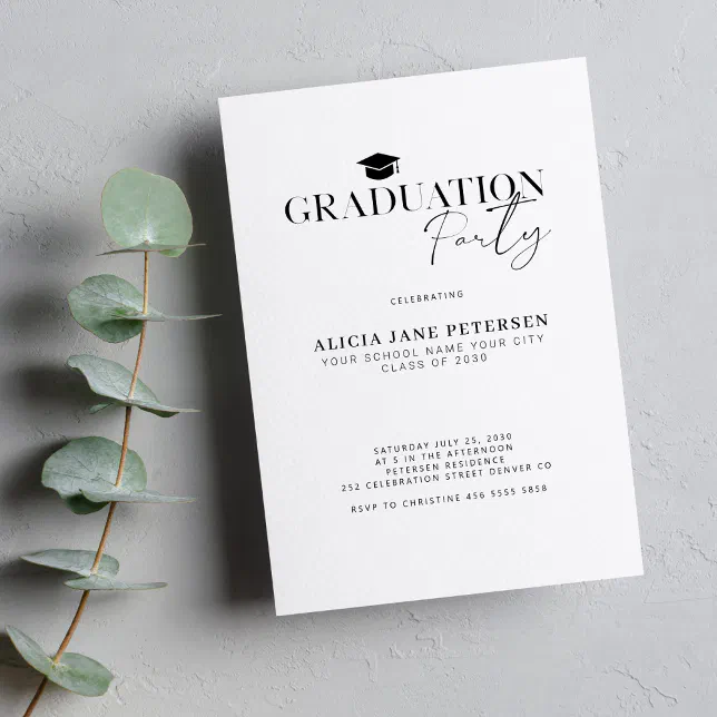 Modern script simple graduation party invitation | Zazzle
