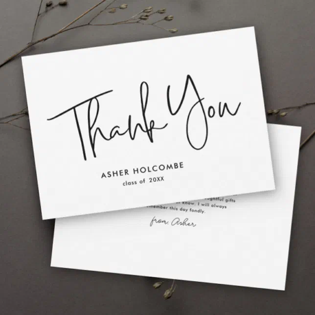 Modern Script Simple Graduation Thank You Card | Zazzle